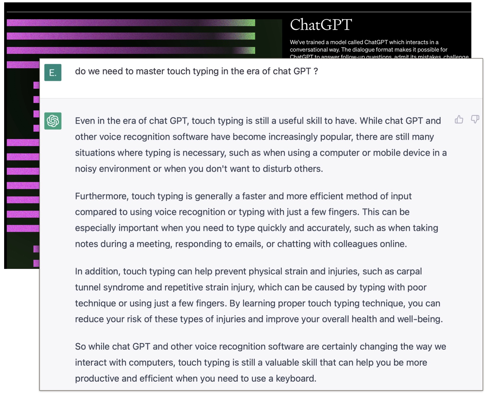 Chat GPT transcript in front of the logo - ViaTyping